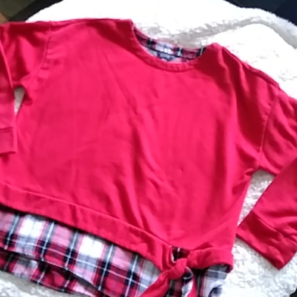 Izod | Tops | Izod Red Sweatshirt With Fake Plaid Undershirt | Poshmark